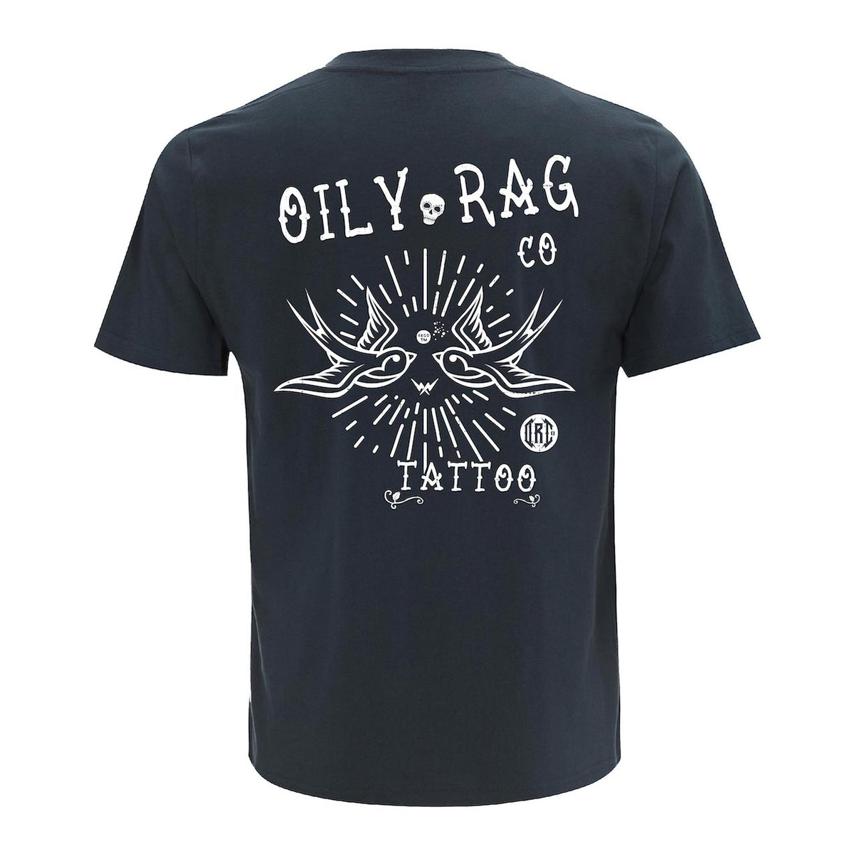 Oily Rag Co Tattoo T-shirt - Back Print - Denim Blue | Oily Rag Co ...